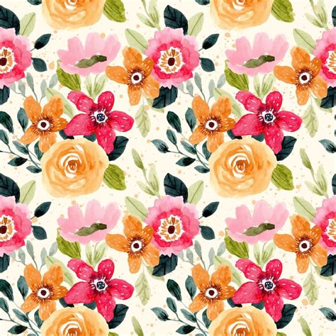 Premium Vector Bright Colorful Floral Watercolor Seamless Pattern