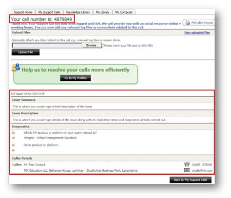 how to log view and update support calls using rm support online
