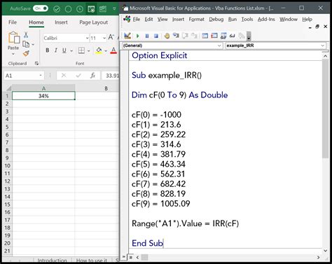how to use the vba irr function syntax example
