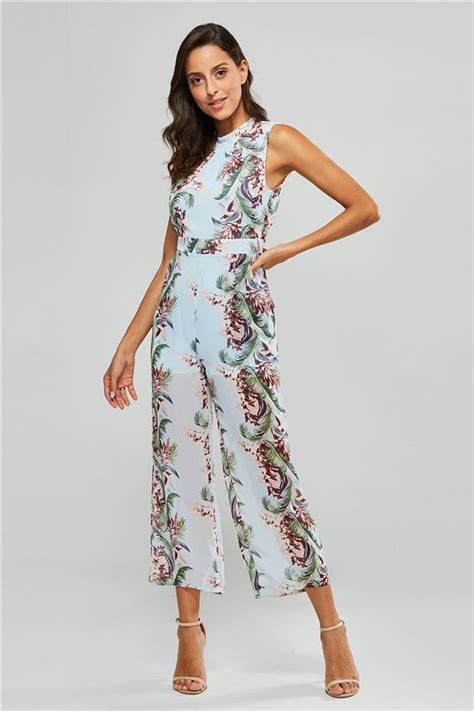 Floral Print Backless Lace Up Womens Jumpsuit Jumpsuits For Women