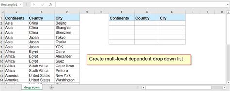 how to create multi level dependent drop down list in excel