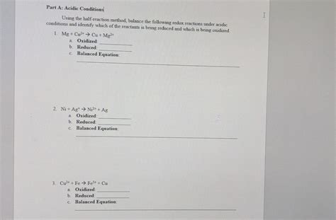 Solved Part A Acidic Conditions Using The Half Reaction