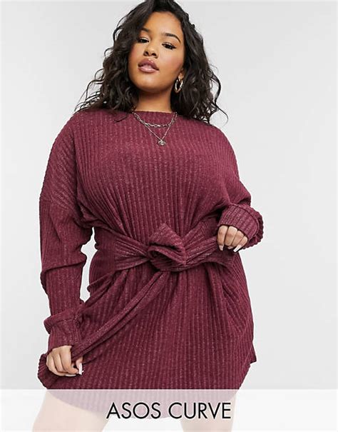 Asos Design Curve Robe Courte Nouée à La Taille En Tissu Côtelé
