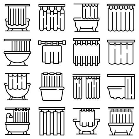Shower Curtain Icons Set Outline Style 8671121 Vector Art At Vecteezy