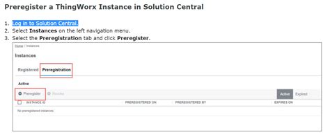 solved log in and preregister a thingworx instance in sol ptc