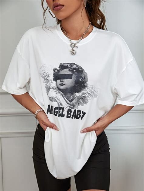 Letter And Figure Graphic Drop Shoulder Tee Shein Uk