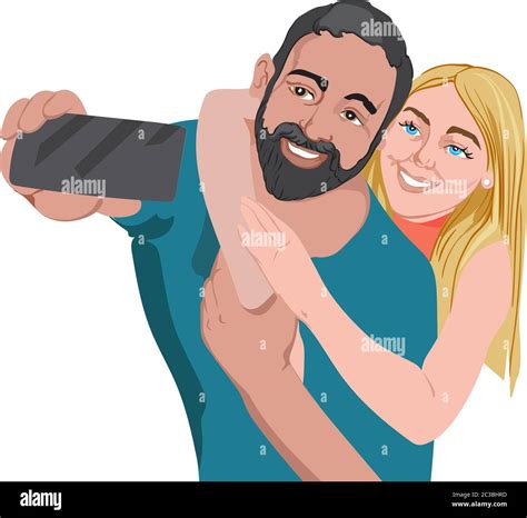 Caucasian Blonde Girl And Man With Beard Making A Selfie Vector Stock
