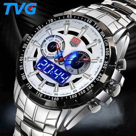 Tvg Military Digital Sport Watches Mens Stainless Steel Quartz Led