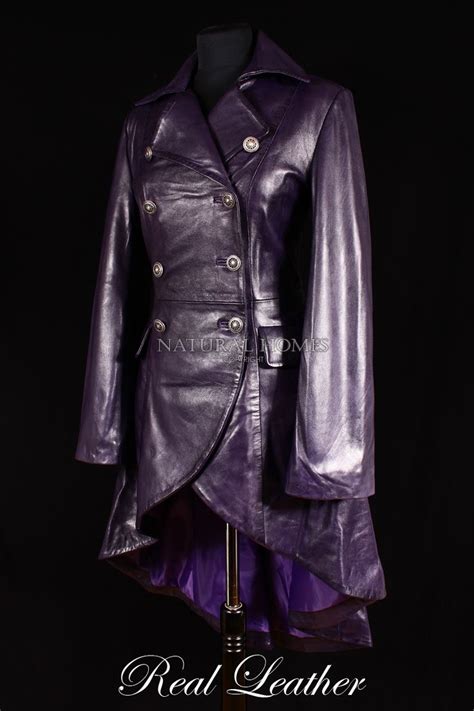 Ladies Envy Purple Washed Lambskin Leather Edwardian Tailcoat Laced