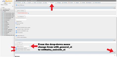 phpmyadmin how to convert utf8 general ci database to utf8mb4 unicode