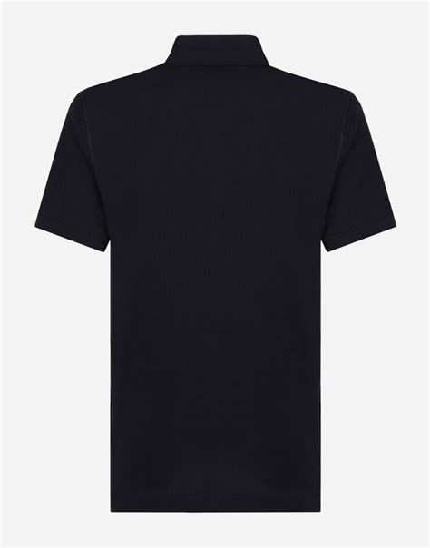 Cotton Piqué Polo Shirt With Branded Tag In Blue For Men Dolceandgabbana®