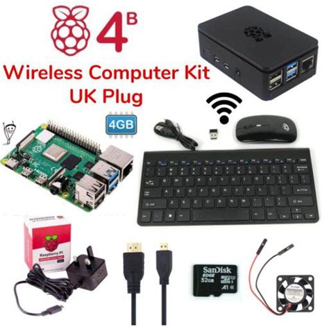 raspberry pi 4b 4gb wireless computer kit uk plug