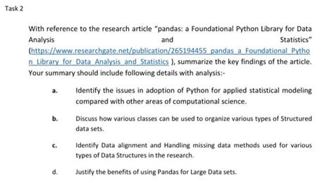 solved task 2 with reference to the research article