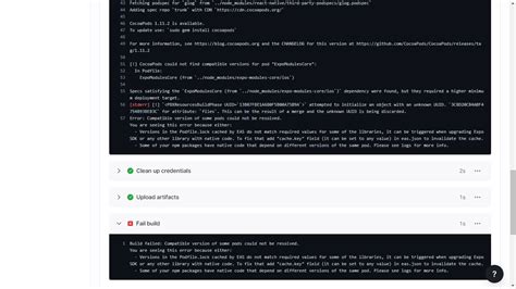 eas ios build failed compatible version of some pods could not be