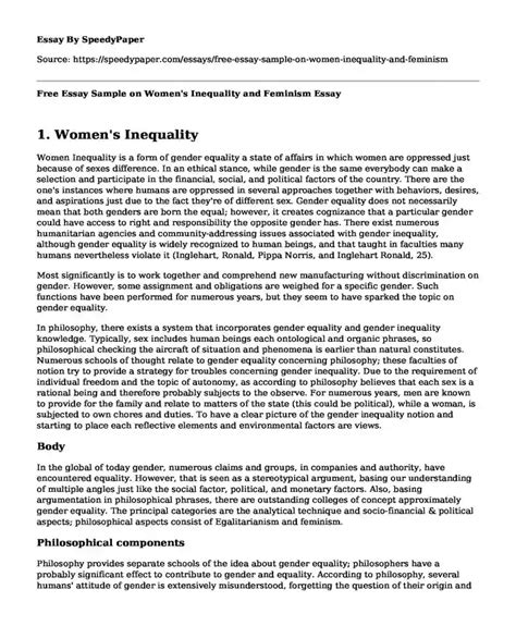 📚 Free Essay Sample On Womens Inequality And Feminism