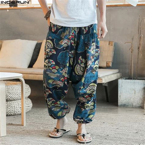 Incerun Mens Loose Cotton Linen Casual Harem Pant Chinese Style Pattern