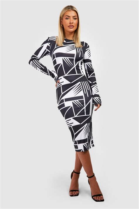 Slinky Geo Midi Dress Boohoo Uk