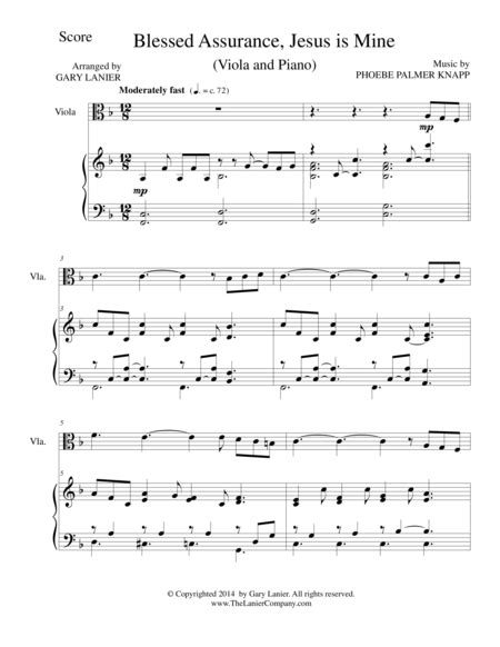 Blessed Assurance Viola Piano And Viola Part Arr Gary Lanier Sheet