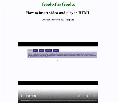 how to insert video in web page and play it using html geeksforgeeks