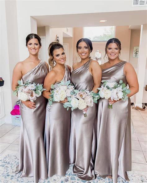 Chic Elegant One Shoulder Sheath Grey Silk Satin Bridesmaid Dress