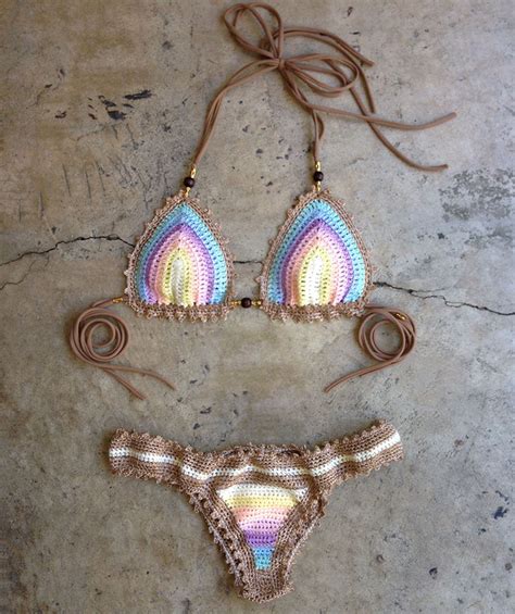2016 Sexy Women Handmade Crochet Bikini Color Knitting Girl Micro Knit