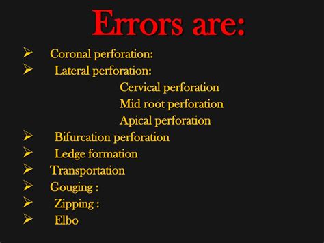 ppt errors in endodontic cavity preparations and their management
