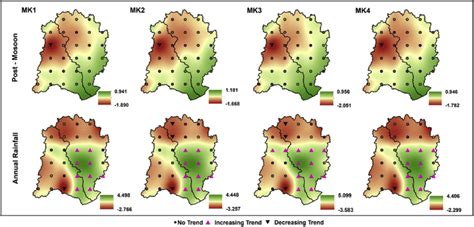 Spatial Plot Of Trends In Post Monsoon Rainfall And Annual Rainfall