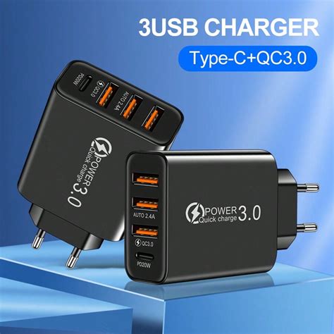 شاحن جداري Usb C مع 4 منافذ، شاحن سريع بمنفذين Usb C القابل للطي Type C
