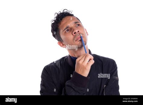 Man Trying To Remember Something Isolated On White Background Young