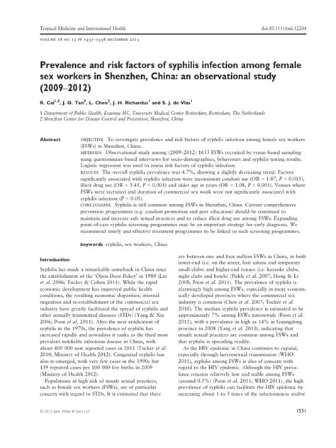 Prevalence And Risk Factors Of Syphilis Infection Among Female Sex