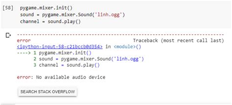 python pygame mixerit error no available audio device stack