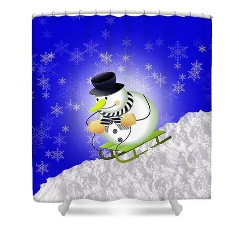 Frostys Sled Ride Shower Curtain By Marvin Blaine Snowman Shower