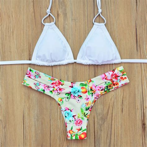 2017 Women Sexy Retro Printed Thongs Swimwear Bikini Female Push Up