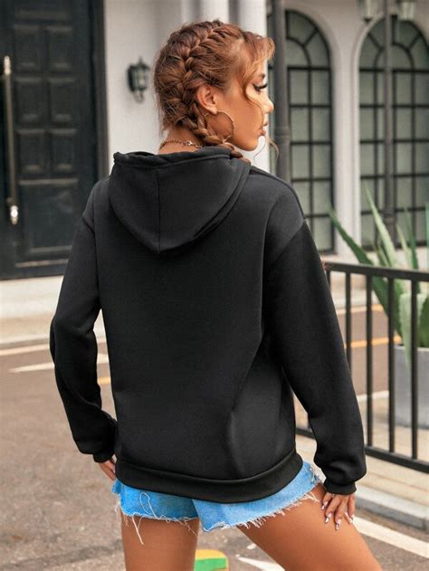 Shein Ezwear Sun And Moon Print Kangaroo Pocket Drawstring Hoodie Shein Uk