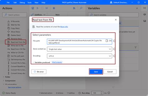 cryptography actions with file in desktop flow using microsoft power