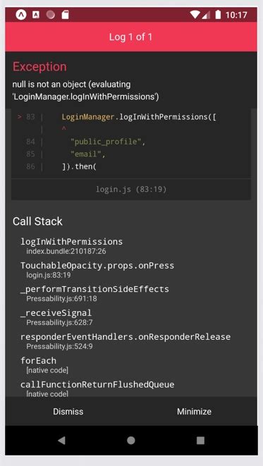 expo react native null is not an object evaluating loginmanager