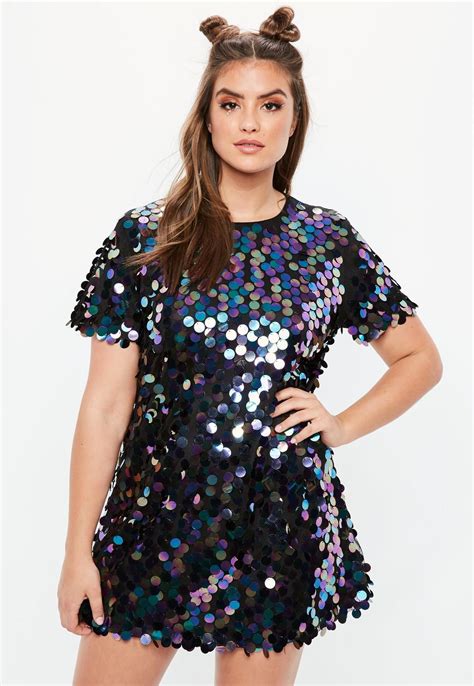 Missguided Curve Black Sequin T Shirt Dress Sequin T Shirt Dress