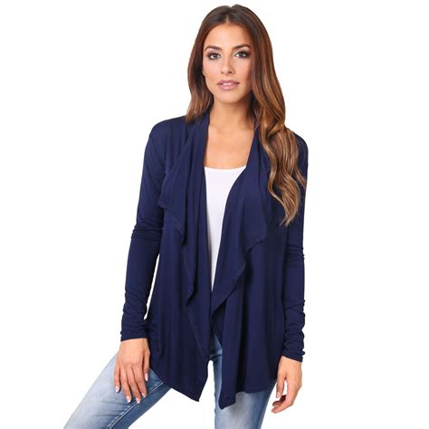 Women Open Front Waterfall Cardigan Long Sleeve Thin Knitted Asymmetric