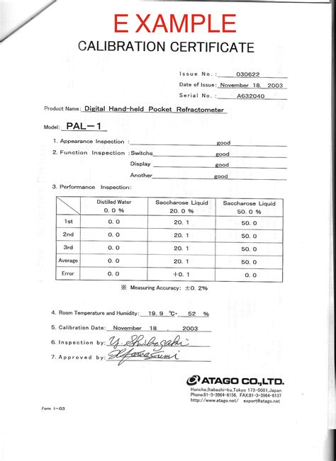 Calibration Certificate Template