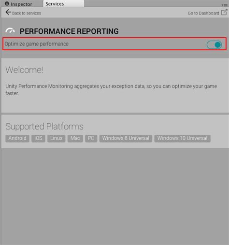 unity manual setting up performance reporting