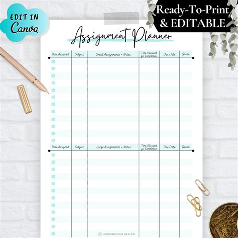 editable assignment tracker printable homeschool assignment etsy uk