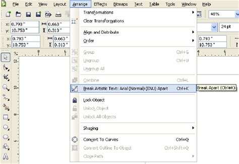 converting text to curves then ungrouping to edit coreldraw graphics