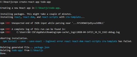 node js error while trying to create react app using npx create react