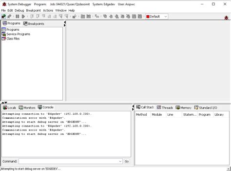 system debugger getting communications error when starting debug server