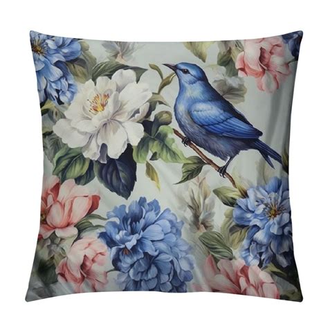Comio Pillow Covers Colorful Watercolor Blue Hydrangea Hibiscus Iris