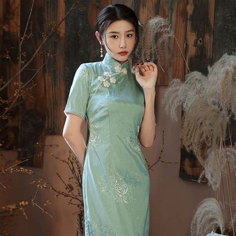 Summer Chinese Traditional Qipao Young Modern Green Vintage Elegant