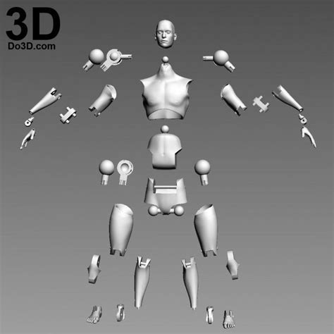 3d printable model articulated action figure with joints articulation