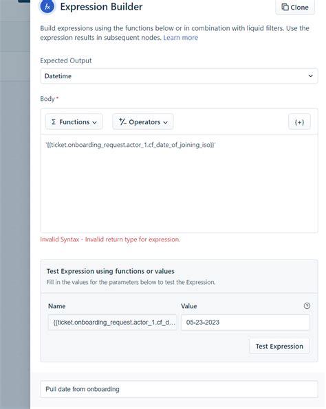 missing operand expression builder trying to pull start date