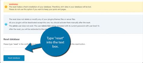 how to reset the database settings to default in wordpress