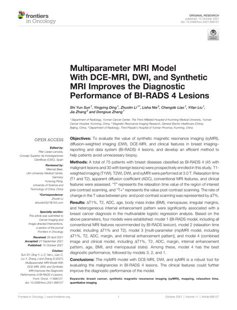 Pdf Multiparameter Mri Model With Dce Mri Dwi And Synthetic Mri